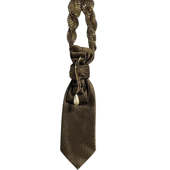 Jewelry | Tie Necklace With Pearl Drop Textured Finish Gold Braided ...